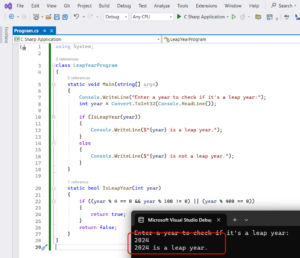Write A Program To Find A Leap Year In C#