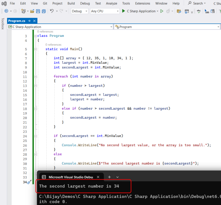 Write A Program To Find Second Largest Number In An Array In C 